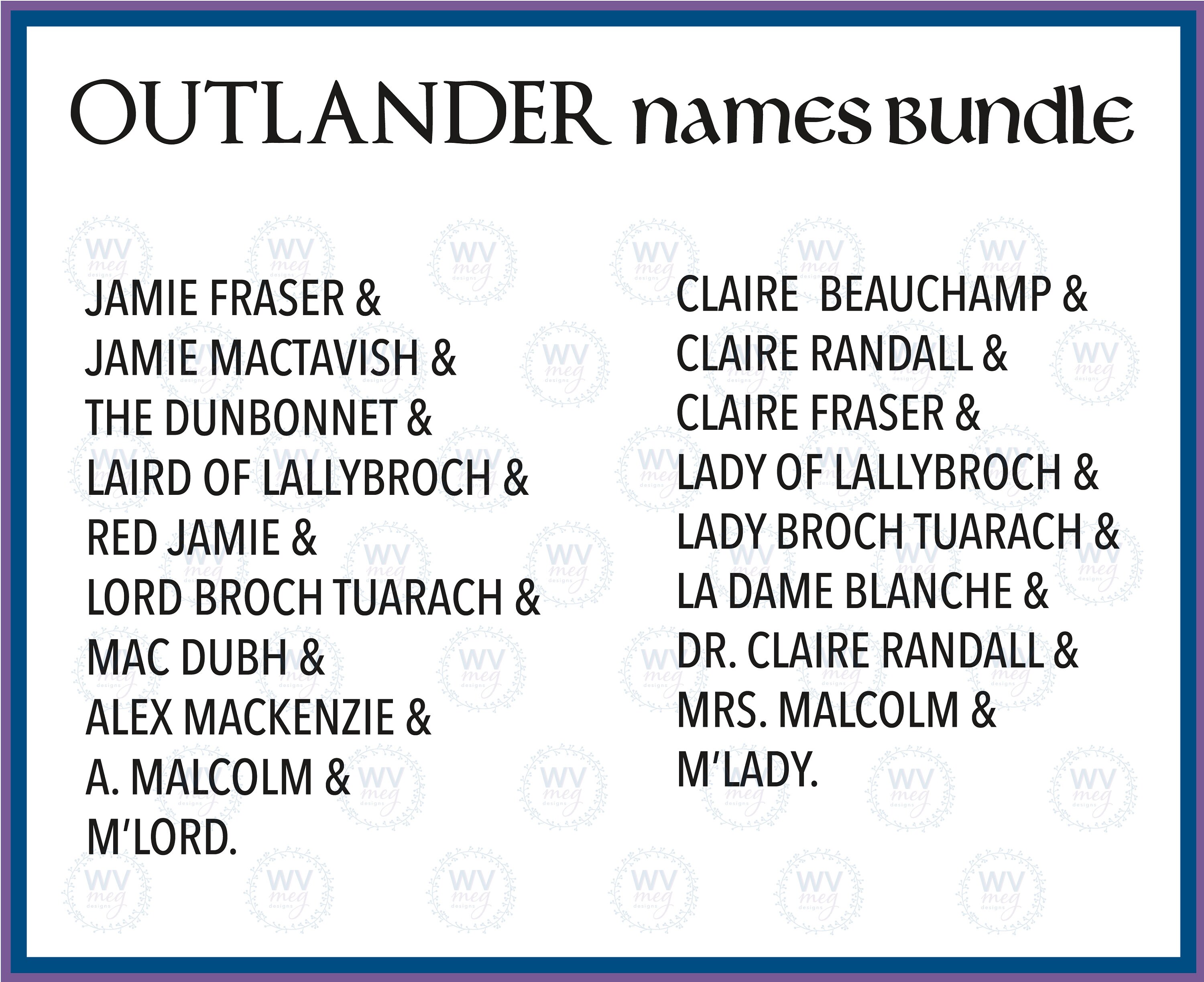 Outlander Names Bundle - Etsy Australia