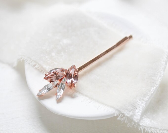 Rose Gold Hair Pin, Bridal Hair Pins, Crystal Bobby Pins, Morganite ...