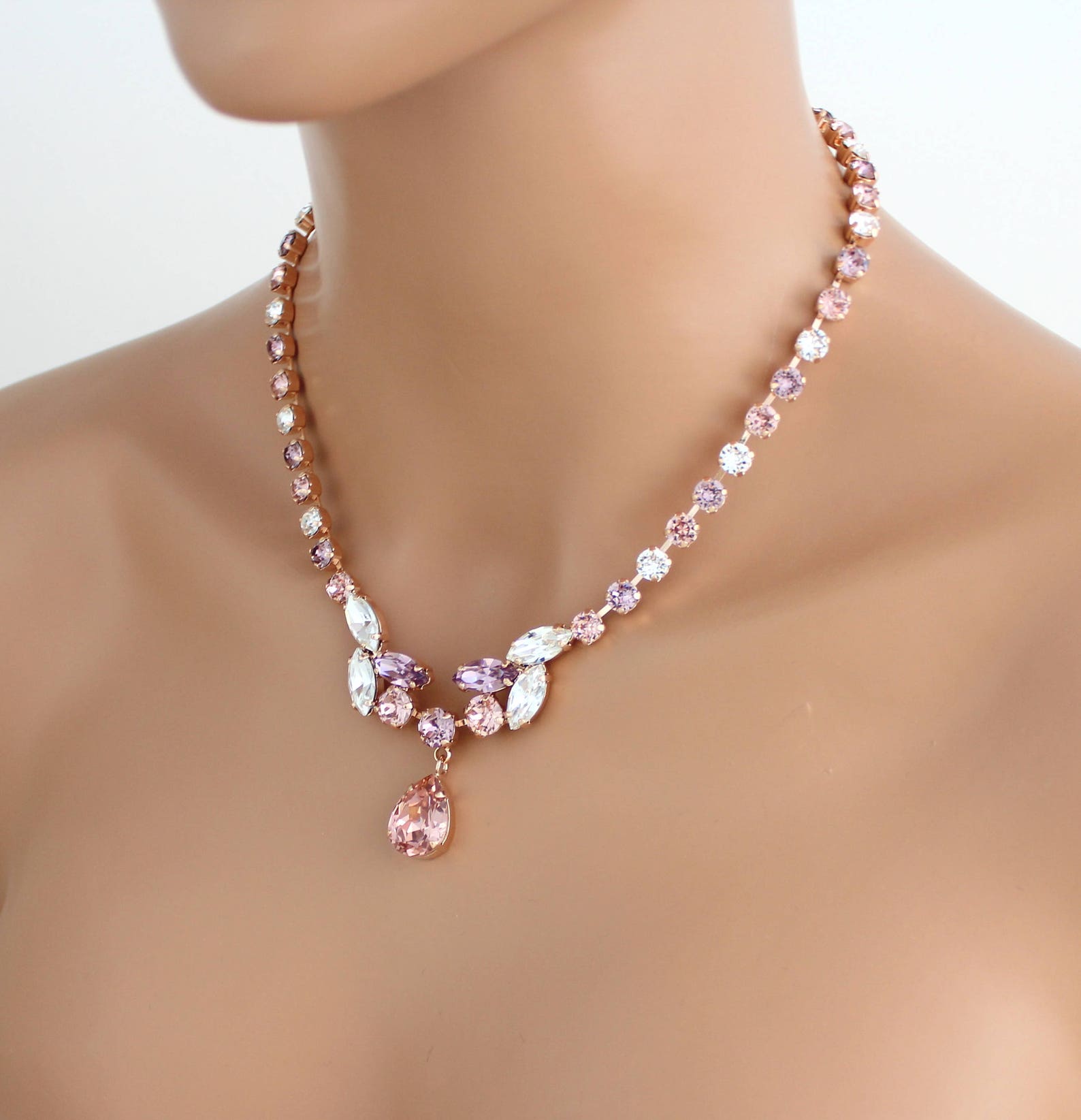 Rose Gold Bridal Necklace Bridal Jewelry Blush Crystal Etsy