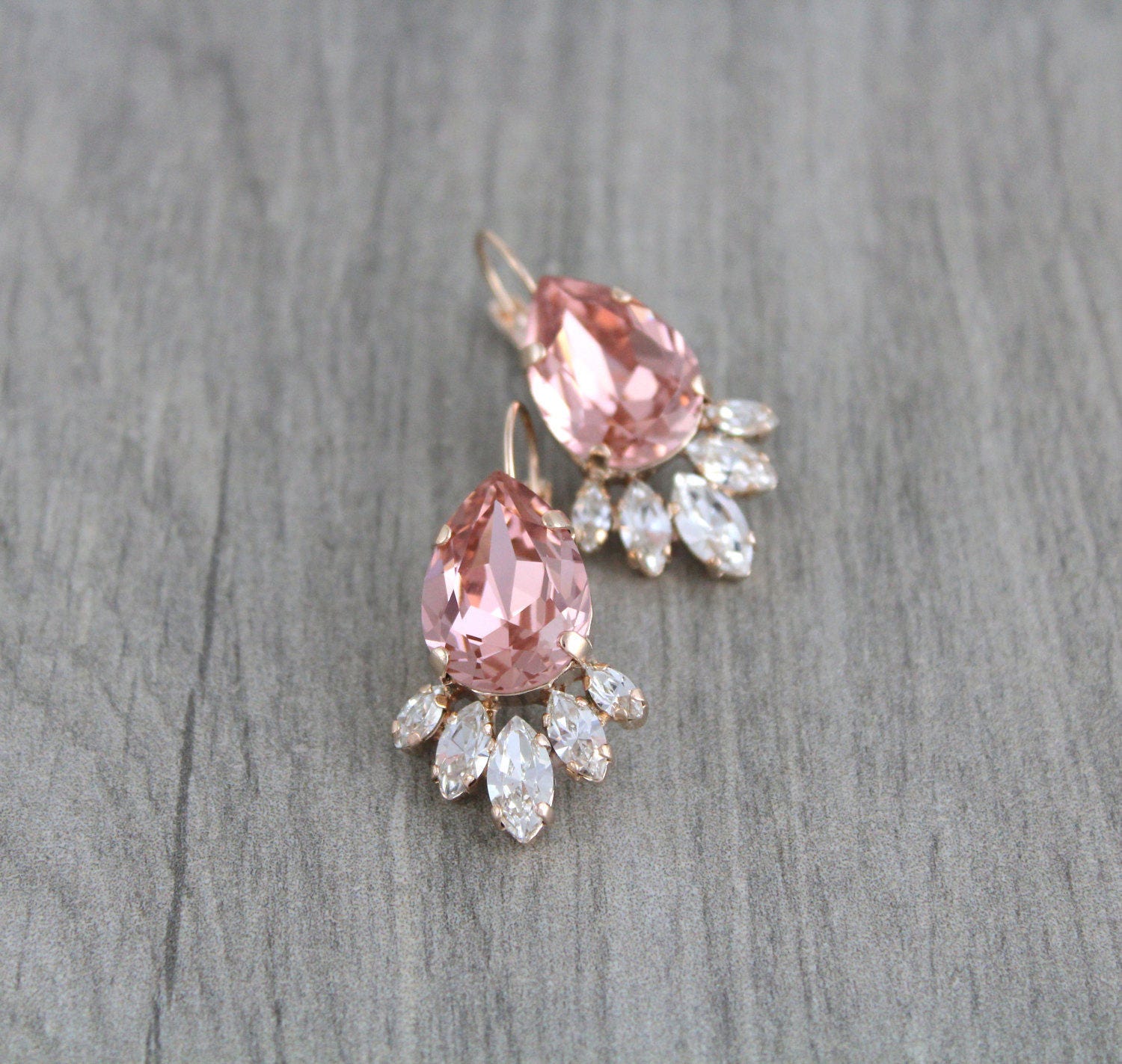 Rose Gold Bridal Earrings Crystal Wedding Earrings Bridal | Etsy