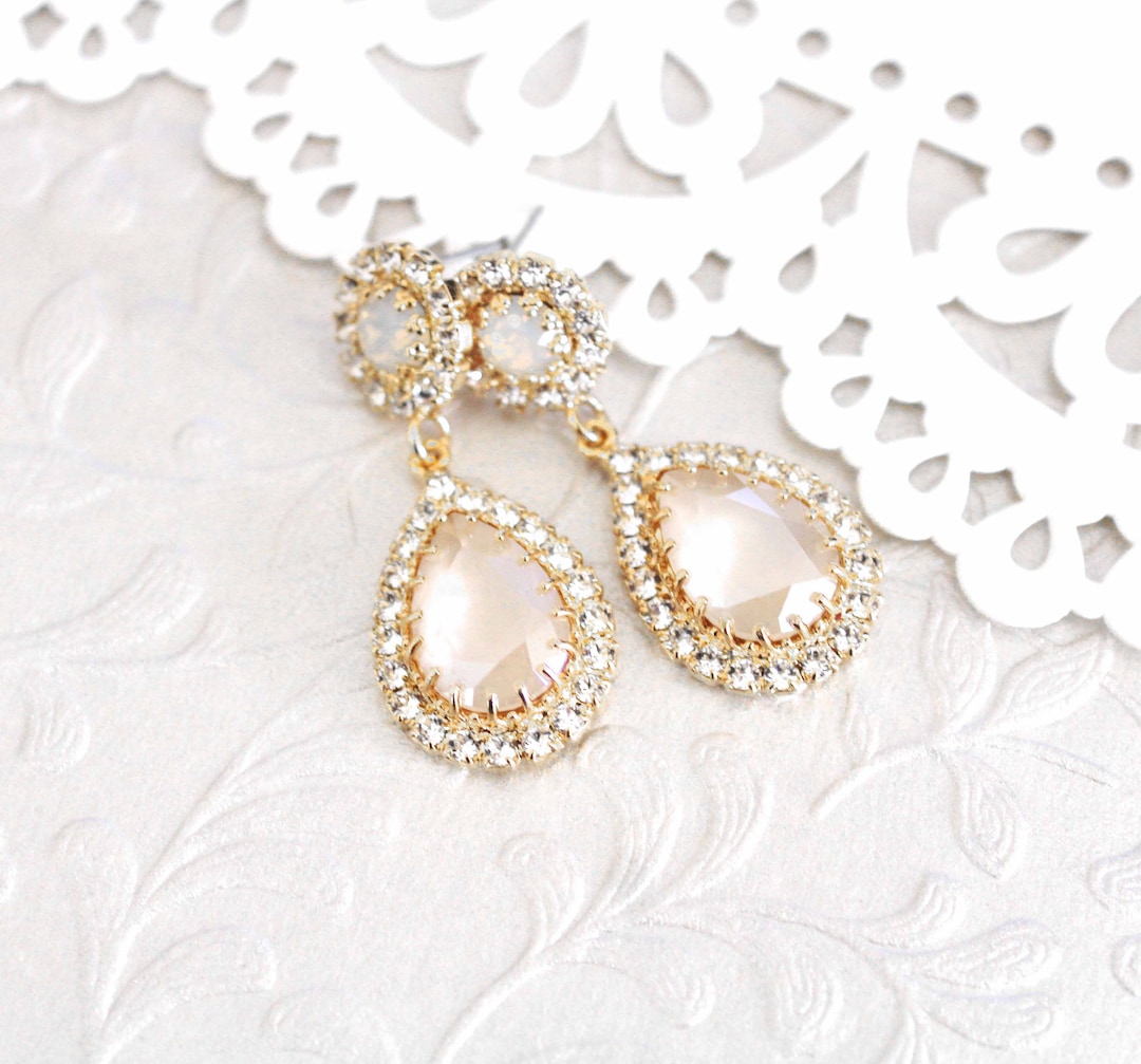 Ivory Cream Bridal Earrings, Bridal Jewelry, Crystal Wedding Earrings ...