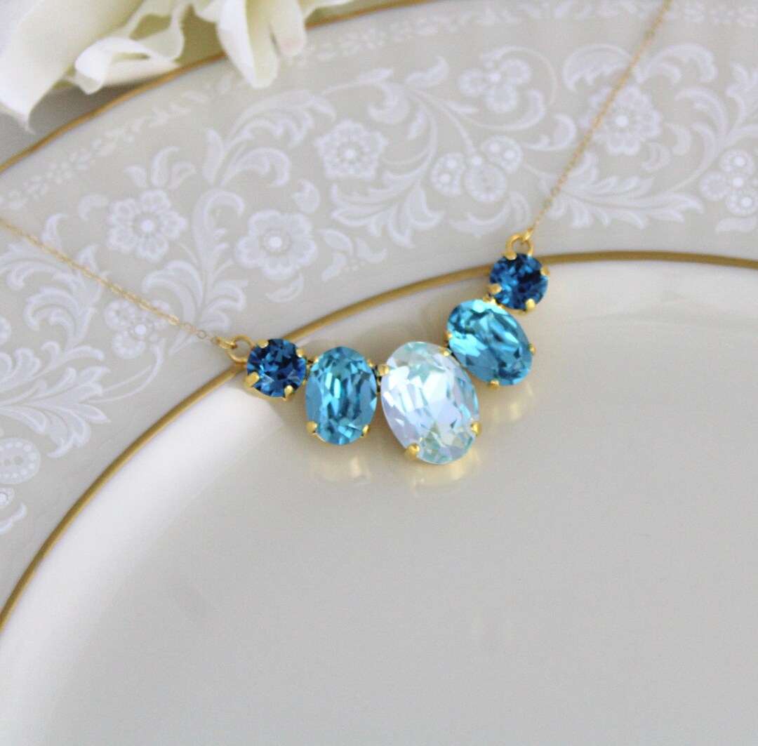 Turquoise Blue Necklace, Gold Bridal Necklace, Bridal Jewelry, Crystal ...
