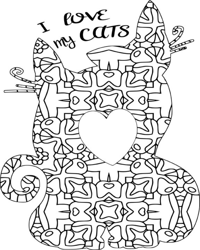 I love my cats coloring page a printable instant download | Etsy
