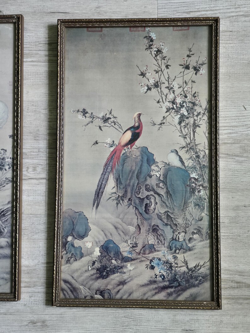 Vintage Framed Chinese Bird Prints: Giuseppe Castiglione, Hsiao Yung ...