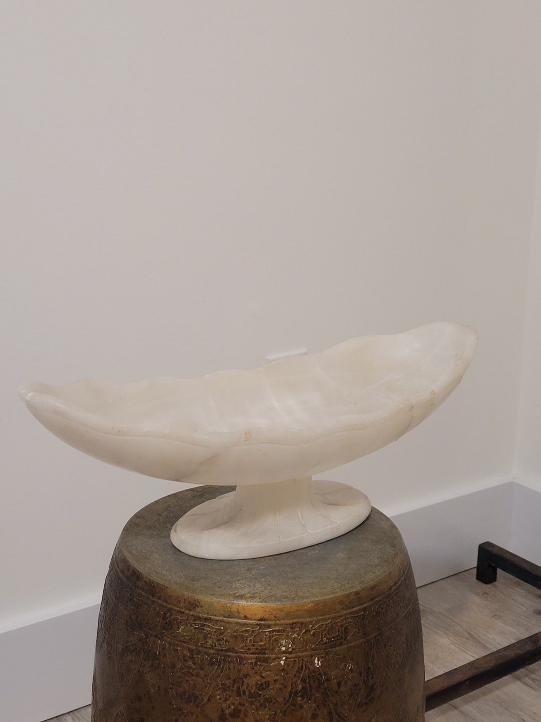 VTG Marble Stone Centerpiece Pedestal Carved Footed Bowl 17.5L X 6.5W X ...