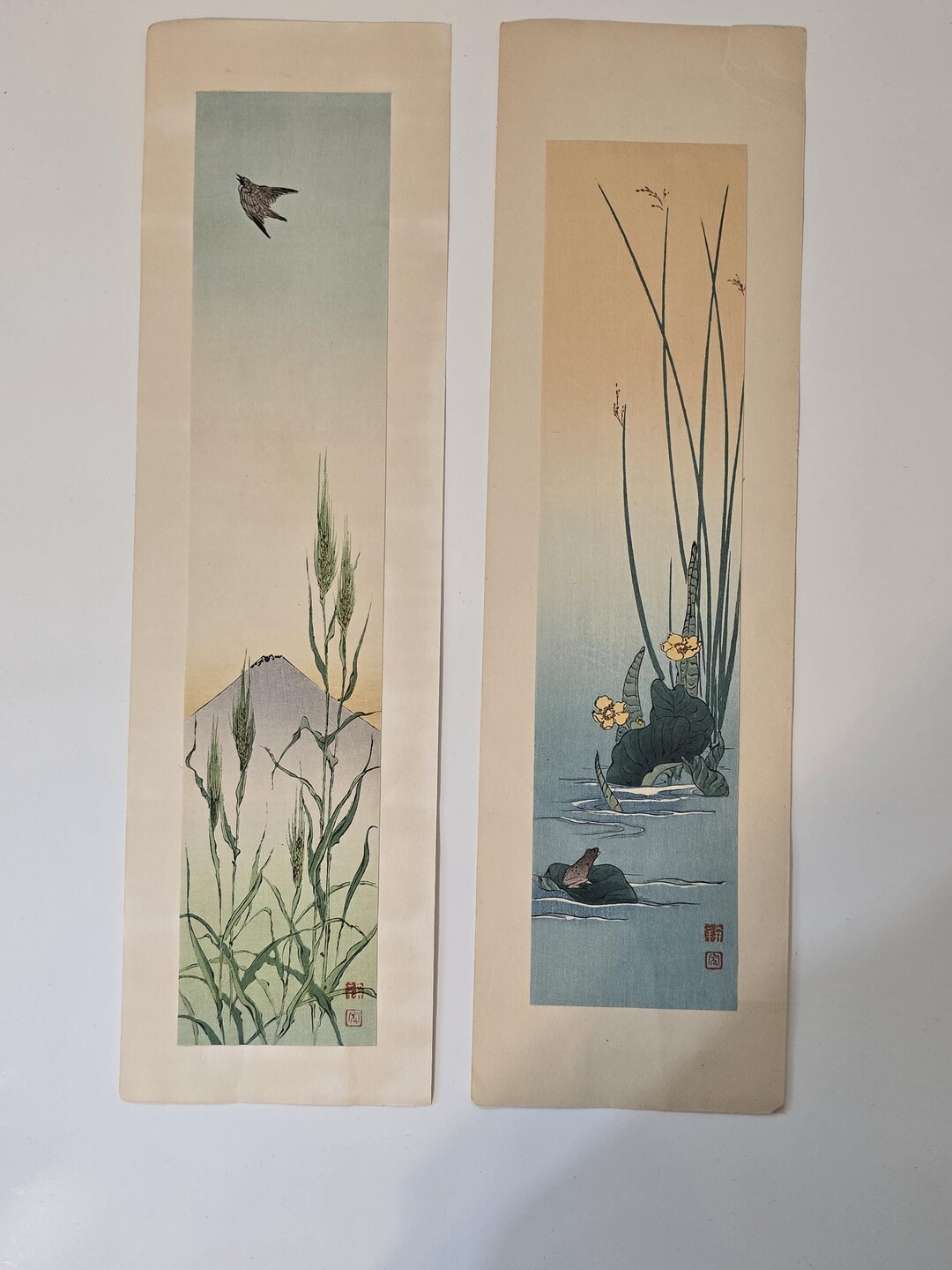 2 Vintage Shoda Koho Woodblock Prints: Frog, Sparrow & Mount Fuji ...