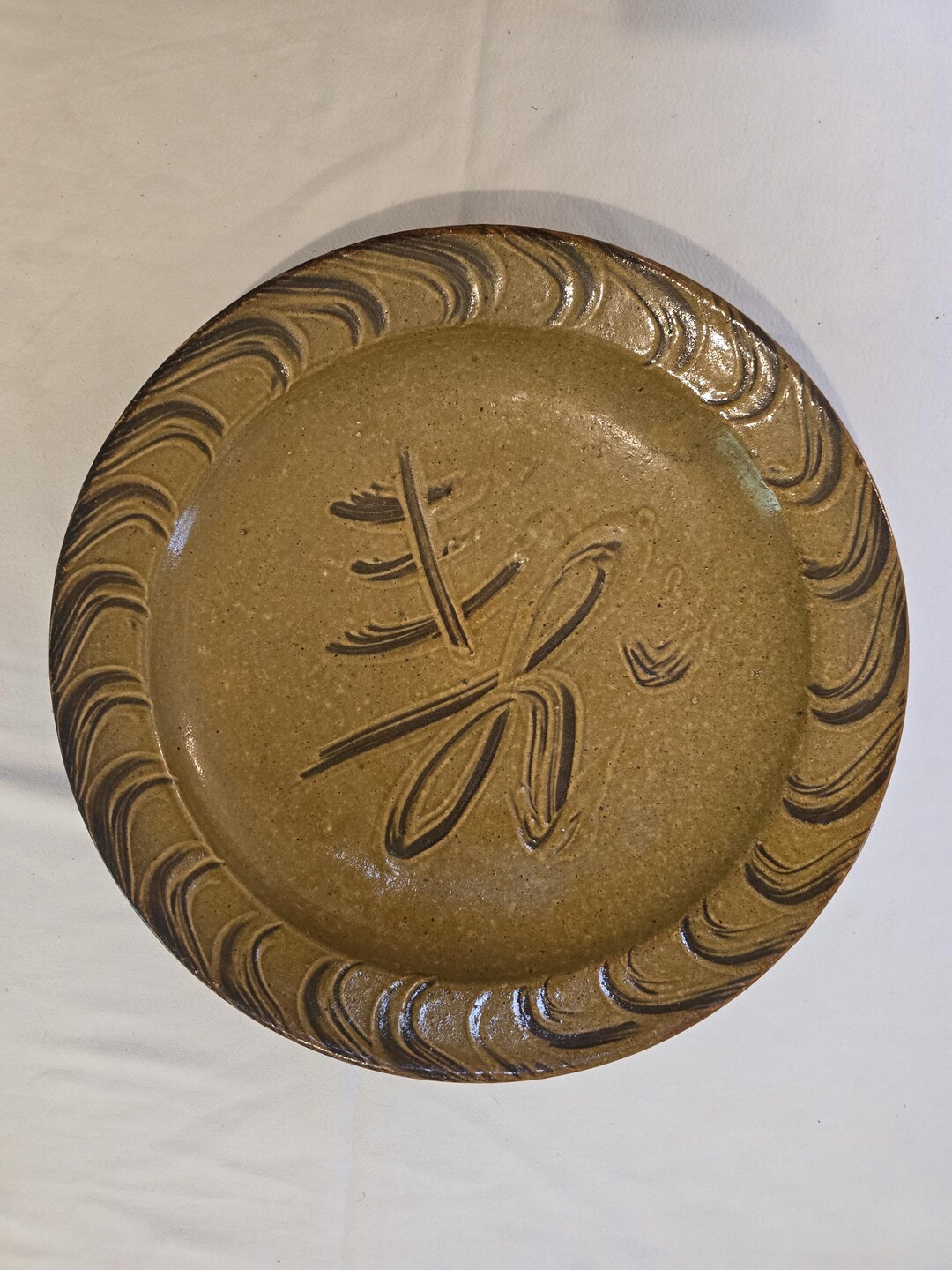 Vintage Japanese Earthen Stoneware Plate Large Heavy Round Platter 15 ...