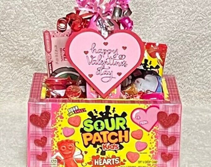 Edible Sour Patch Kids Hearts Valentine Basket /kids Candy Valentine ...