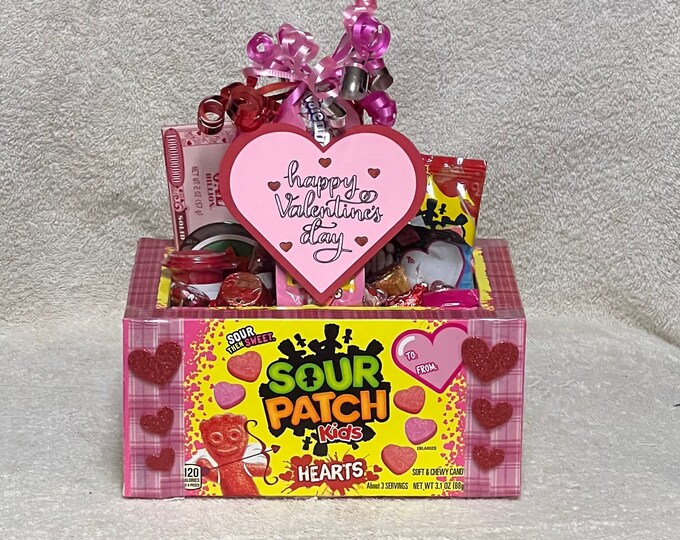 Edible Sour Patch Kids Hearts Valentine Basket /kids Candy Valentine ...