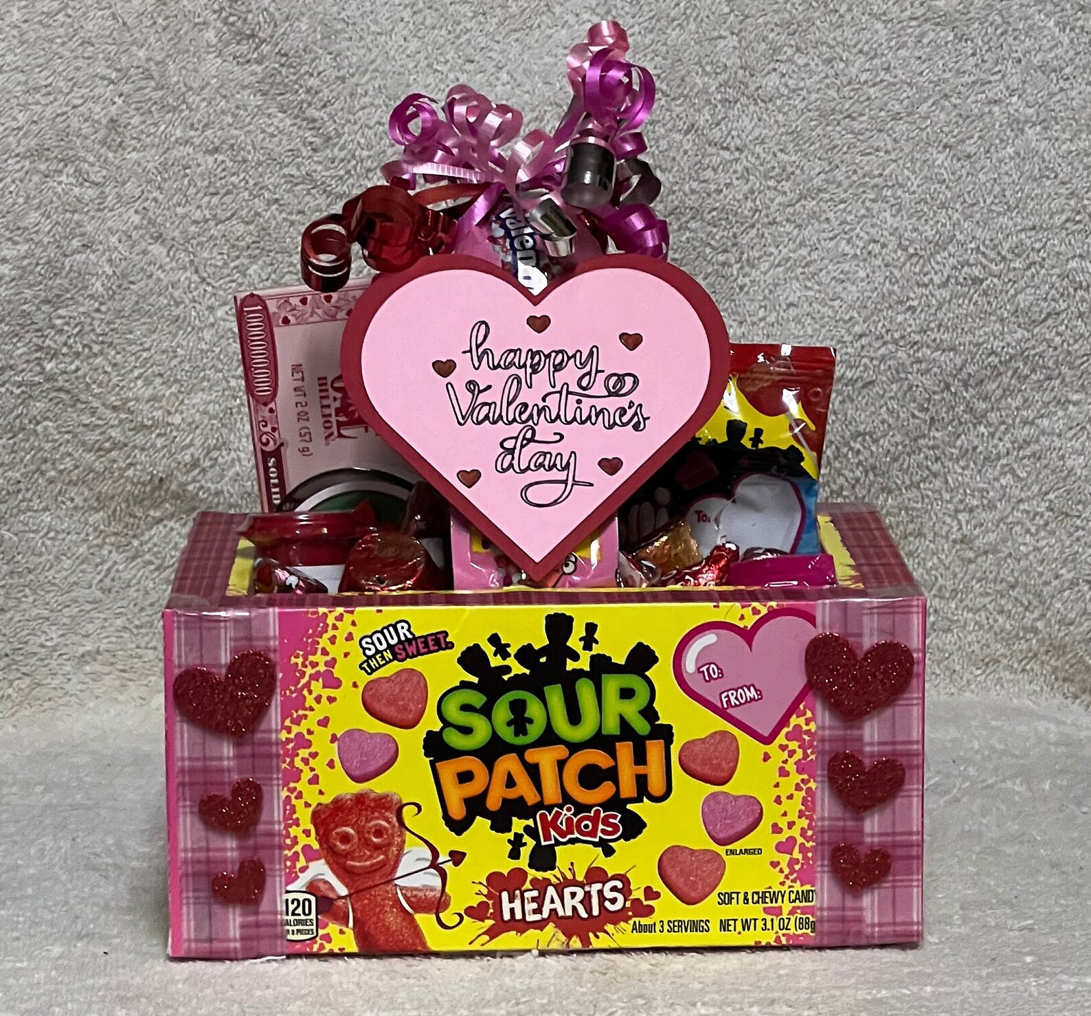 Edible Sour Patch Kids Hearts Valentine Basket /kids Candy Valentine ...