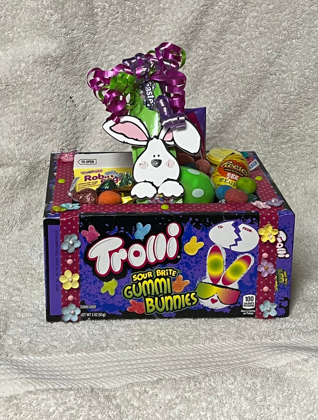 Edible Trolli Sour Brite Gummi Bunnies Easter Basket/easter Basket/kids ...