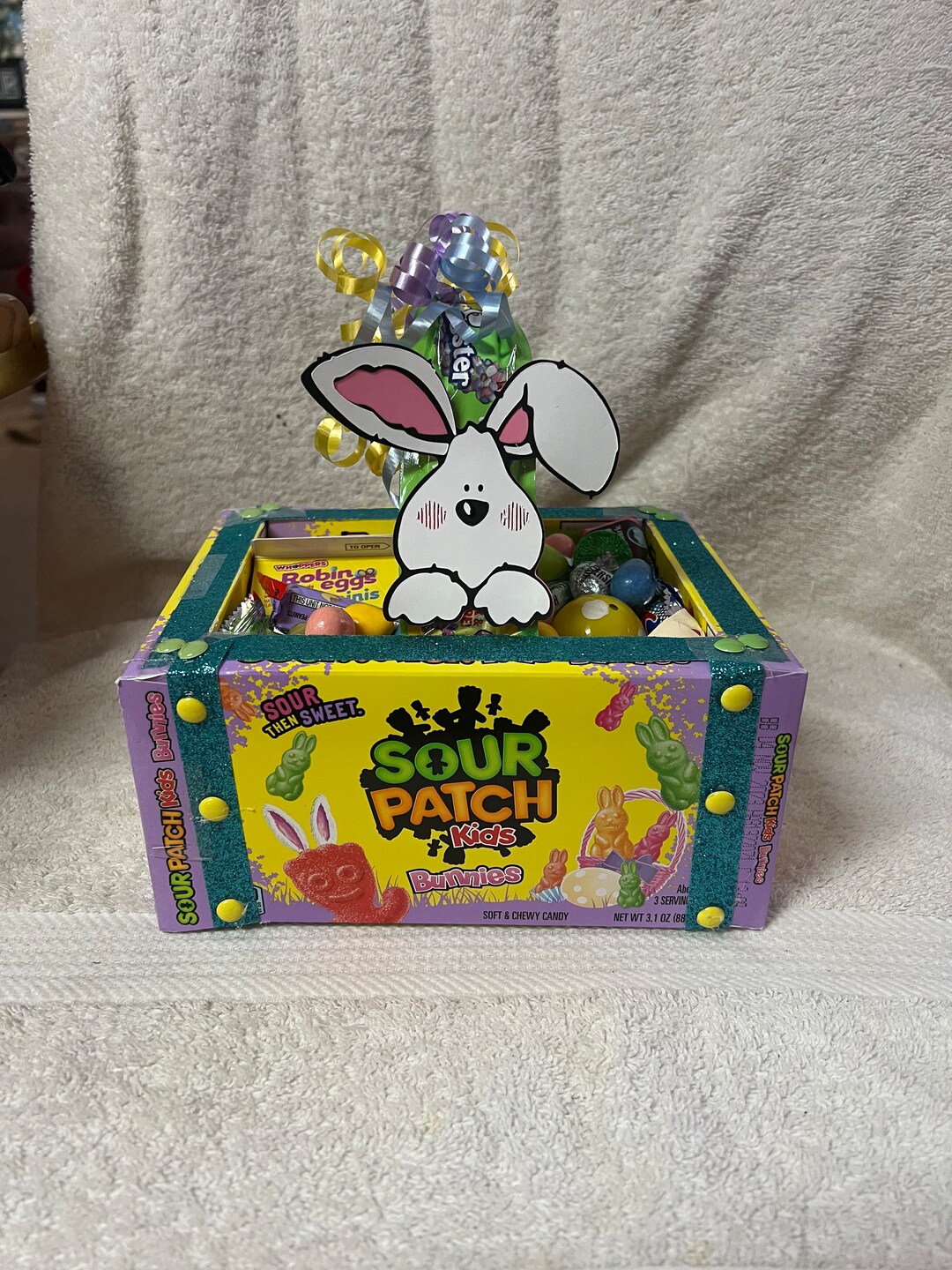 Edible Sour Patch Kids Bunnies Easter Basket/kids Candy Easter Basket ...