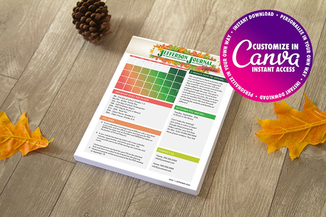 Editable September PTO PTA Newsletter Flyer, Fall Newsletter Template ...