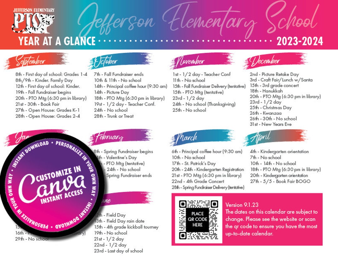 Editable Year At A Glance Calendar Flyer Newsletter Back to - Etsy México