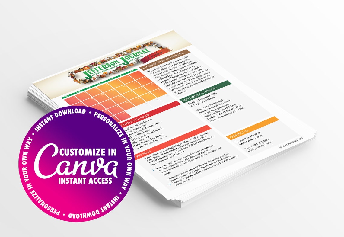 Editable October PTO PTA Newsletter Flyer, Fall Newsletter Template ...