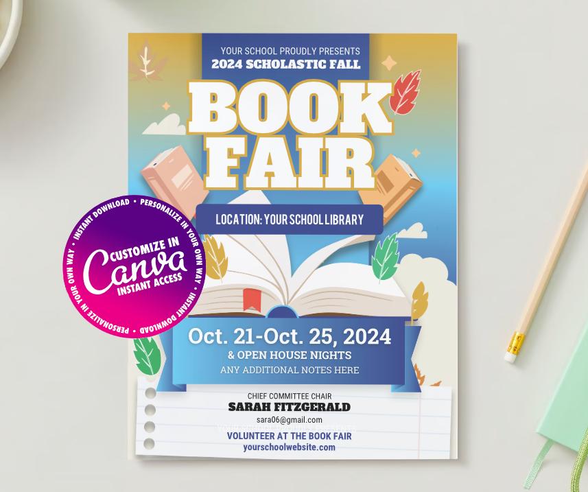 EDITABLE Book Fair Flyer Template, School Event, Book Fair ...