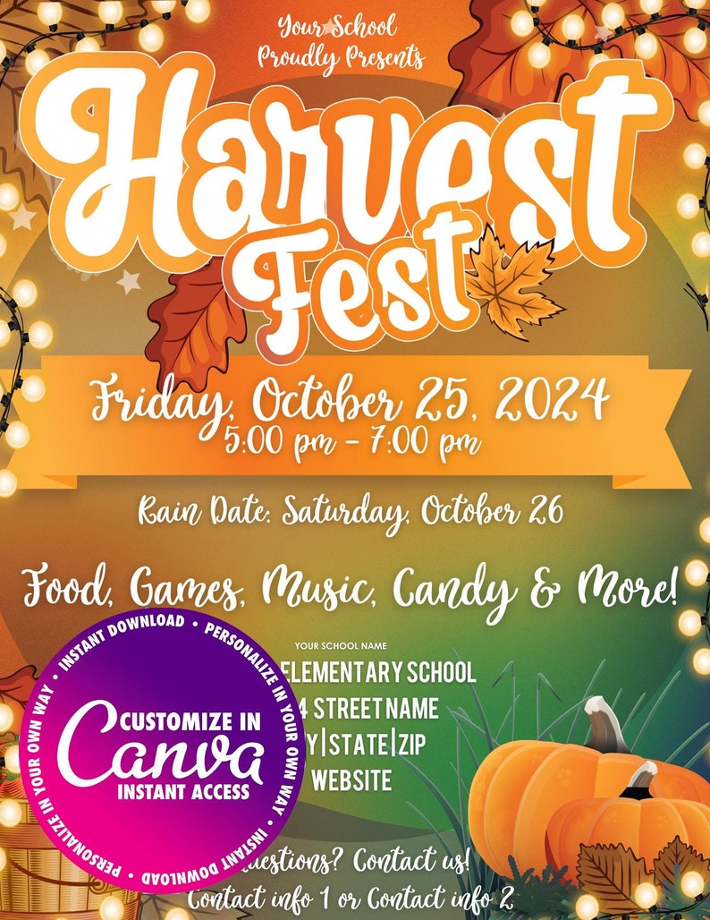 EDITABLE Harvest Fest Flyer Template, Community Event, Autumn Flyer ...