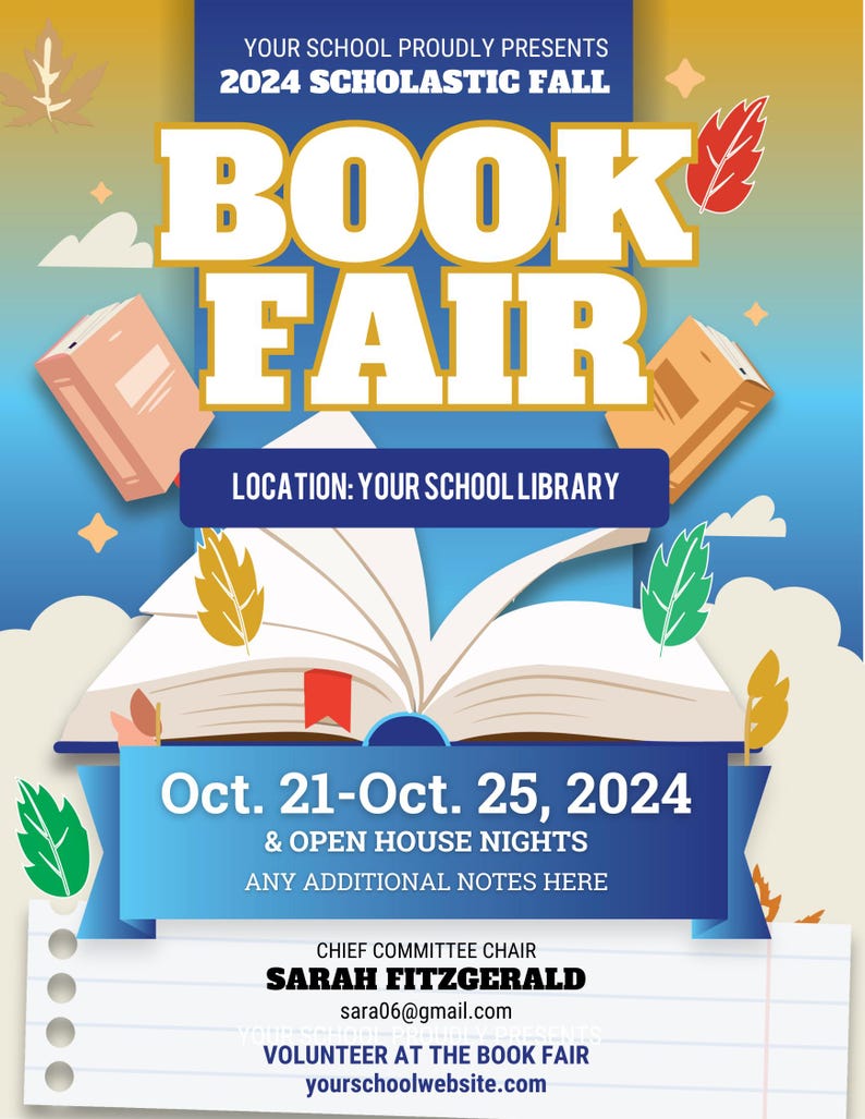 EDITABLE Book Fair Flyer Template, School Event, Book Fair ...