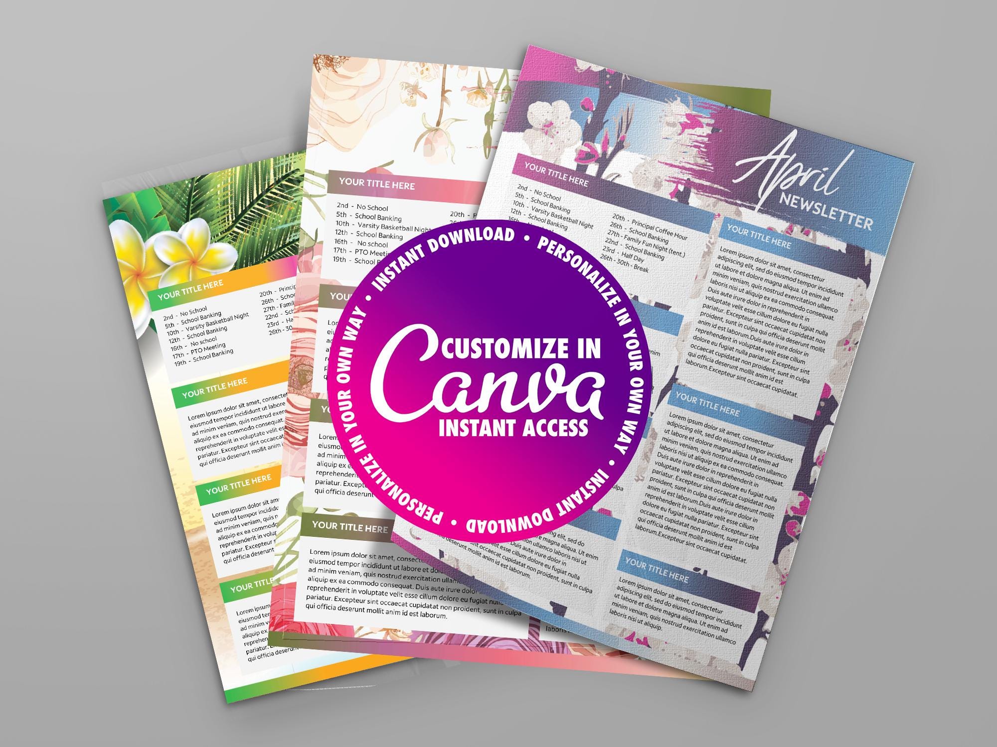 PTO PTA Newsletter Template, Editable Monthly Seasonal Newsletter ...