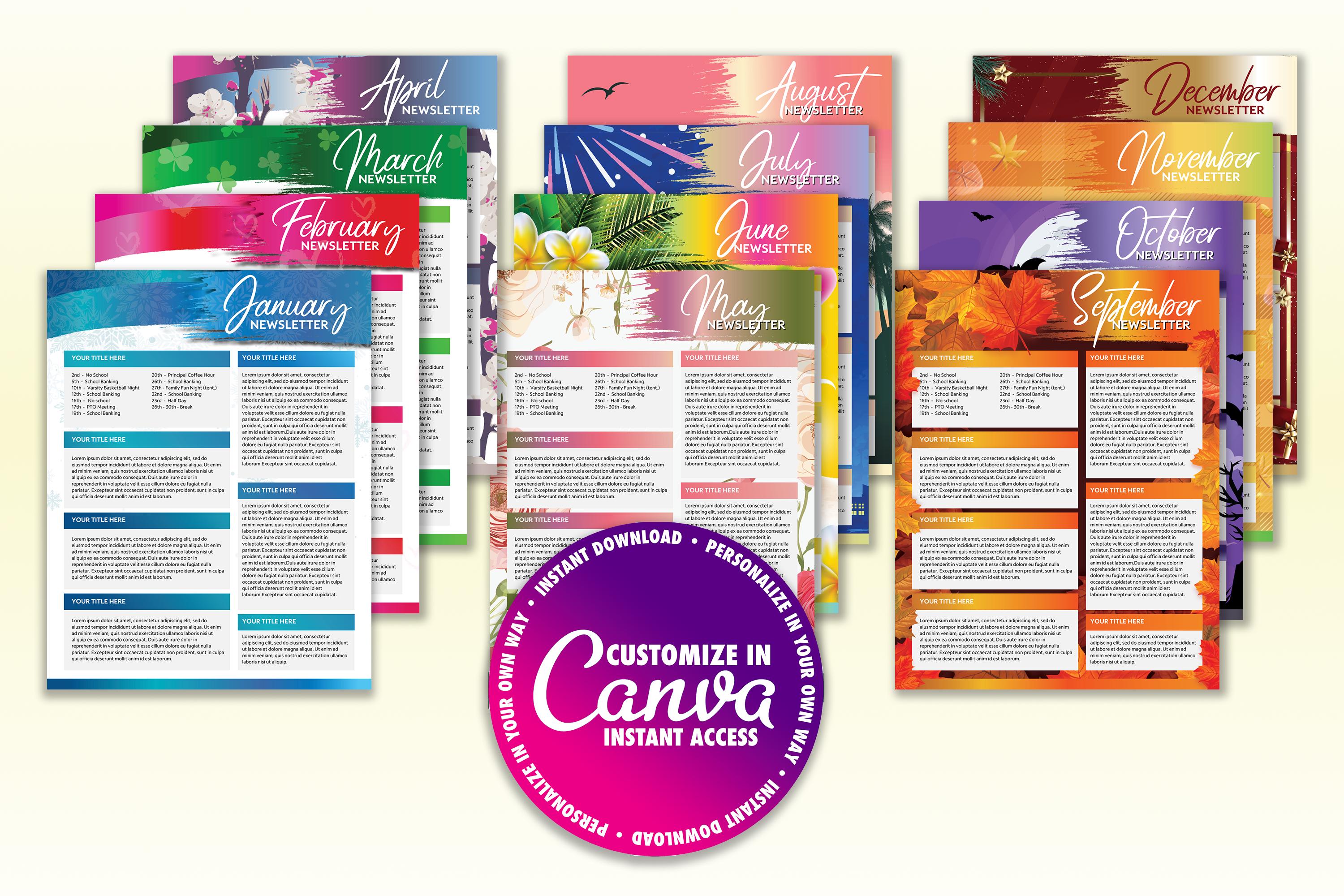 PTO PTA Newsletter Template, Editable Monthly Seasonal Newsletter ...