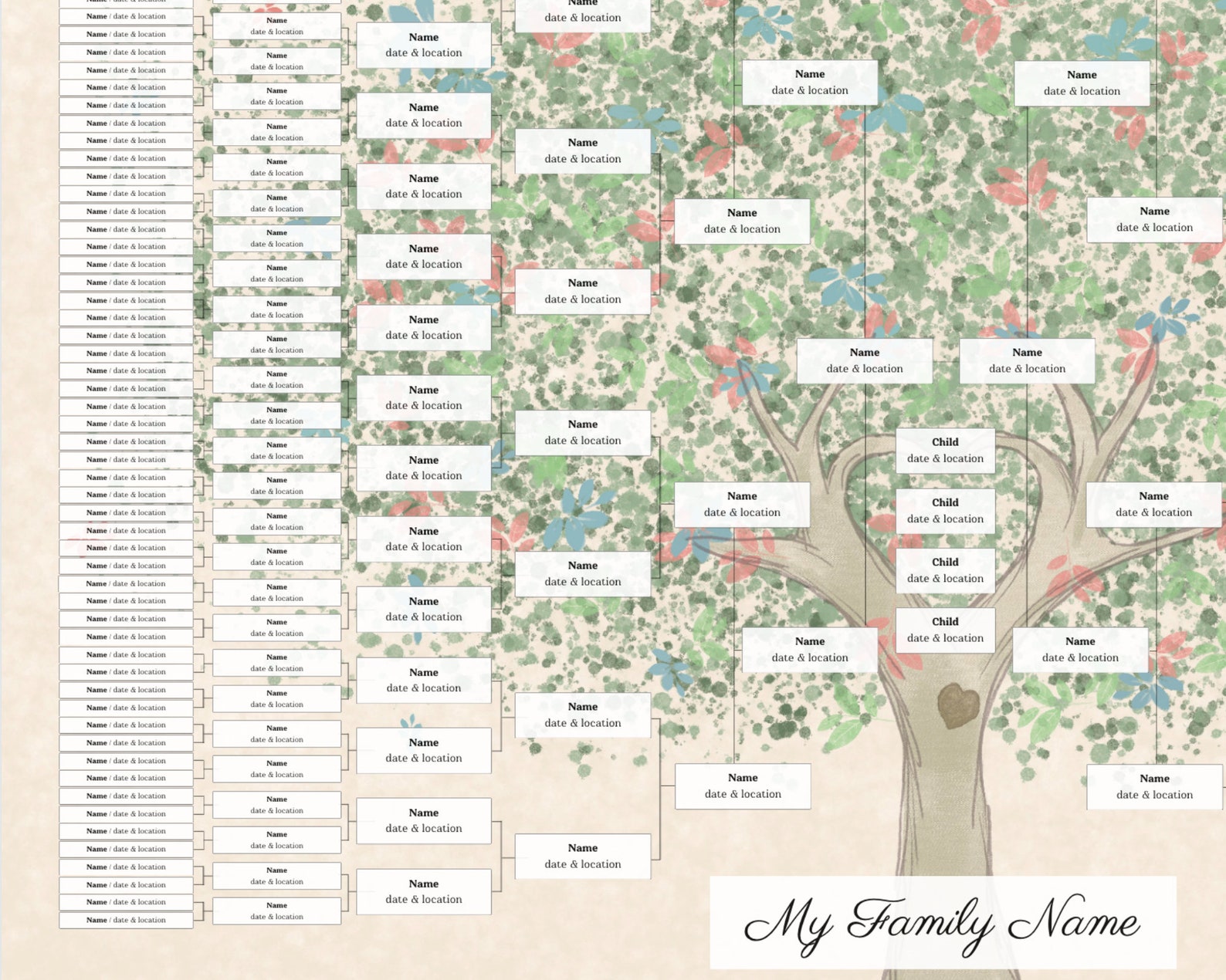 Family Tree 8 Generation Tree of Life Canva Template Pedigree Chart ...