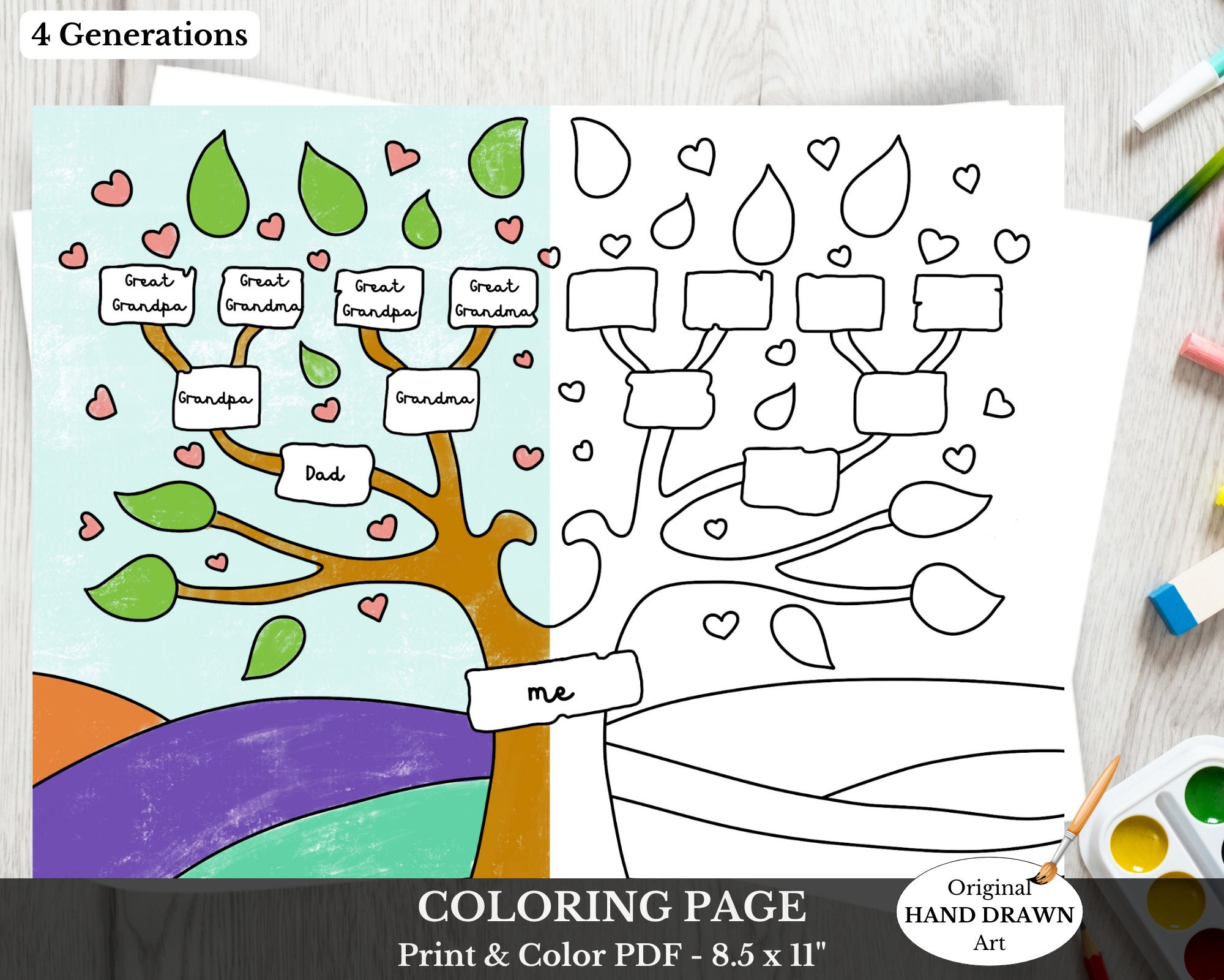 Kids Coloring Page ~ Fun Family Tree Template ~ Print at Home ~ Digital ...