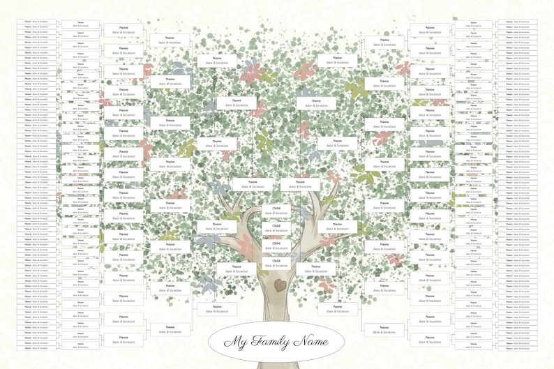 Family Tree 8 Generation Tree of Life Canva Template Pedigree Chart ...
