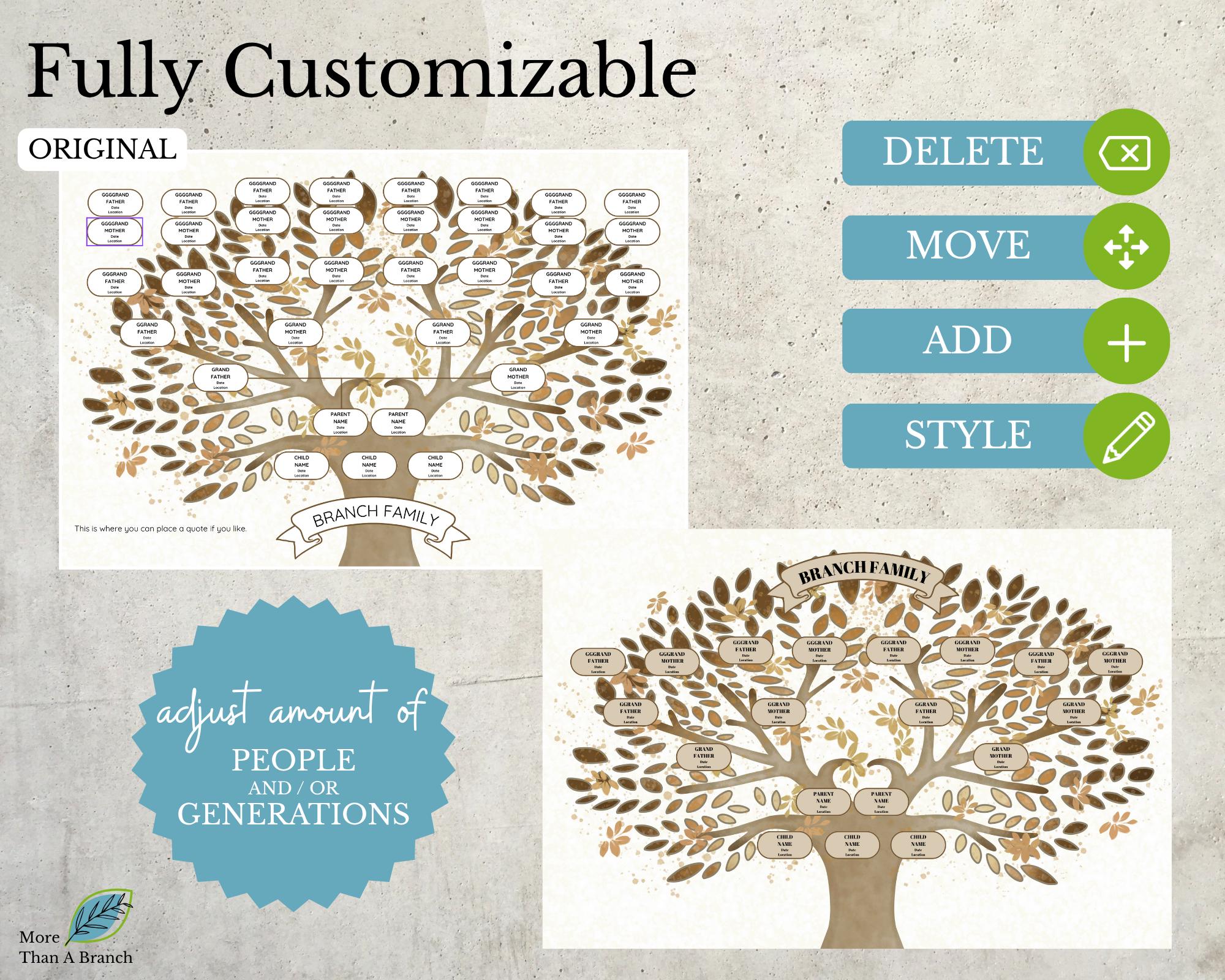 DIY 6 Generation Digital Family Tree Template ~ Family History Wall Art ...