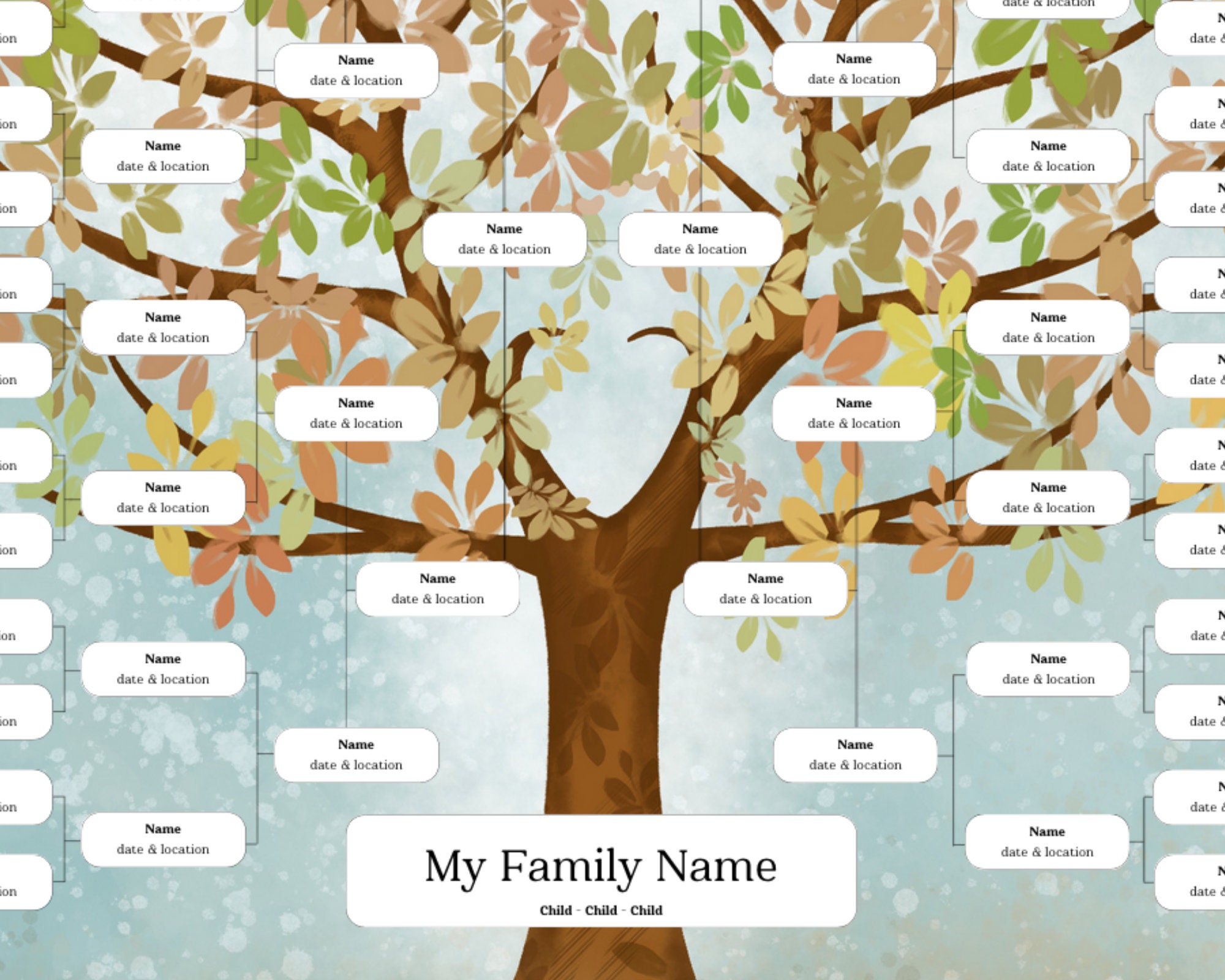 8 Generation Large Blank Family Tree Genealogy Chart Digital Instant ...