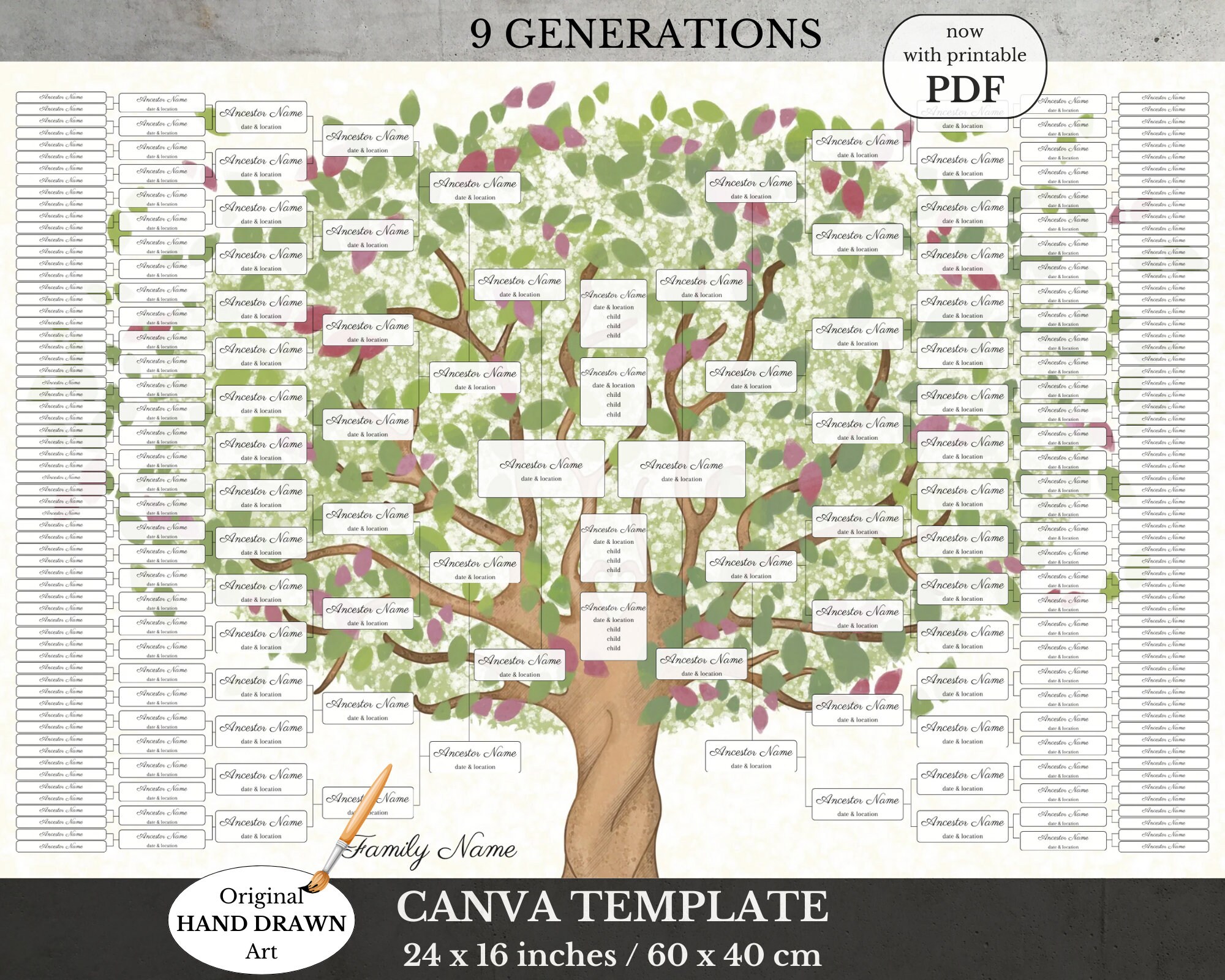 Family Tree Template 9 Generations DIY Editable in Canva DERRY - Etsy UK