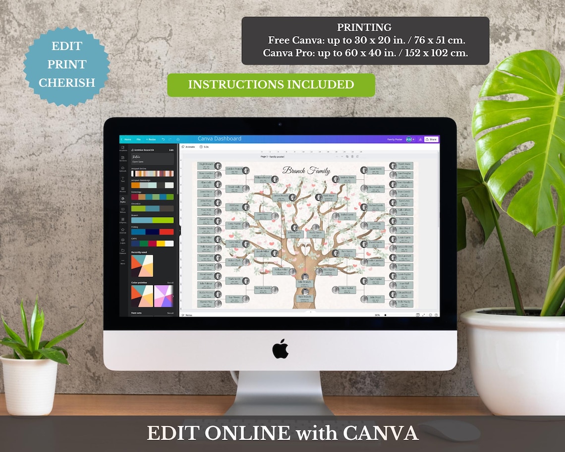 Blank Family Tree Chart ~ Ancestry Template ~ Customizable in Canva ~ 6 ...
