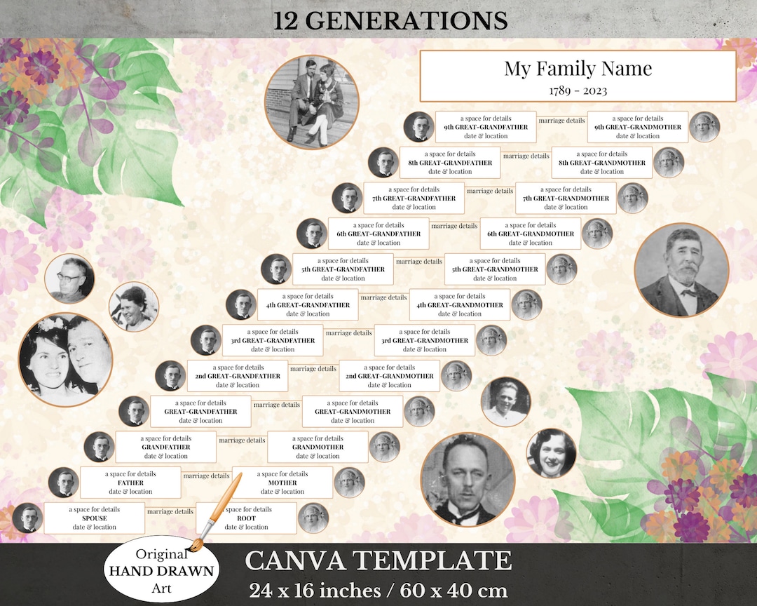 Family Tree Surname Chart 12 Generation Genealogy Pedigree Ancestry ...