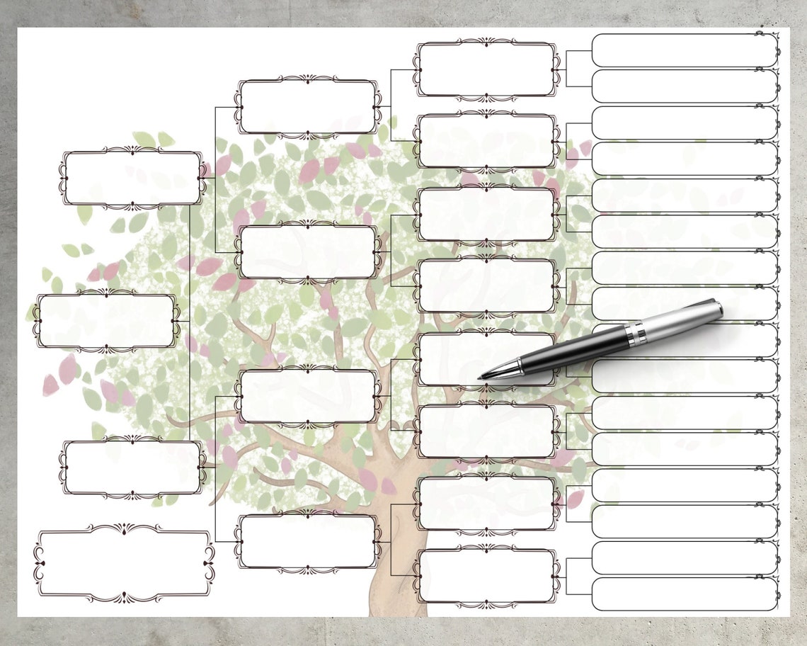 PDF Family Tree Template 5 Generation Pedigree Editable Genealogy Chart ...