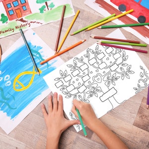 Family Tree Coloring Page Kids Activity Easy Print Instant Download ...