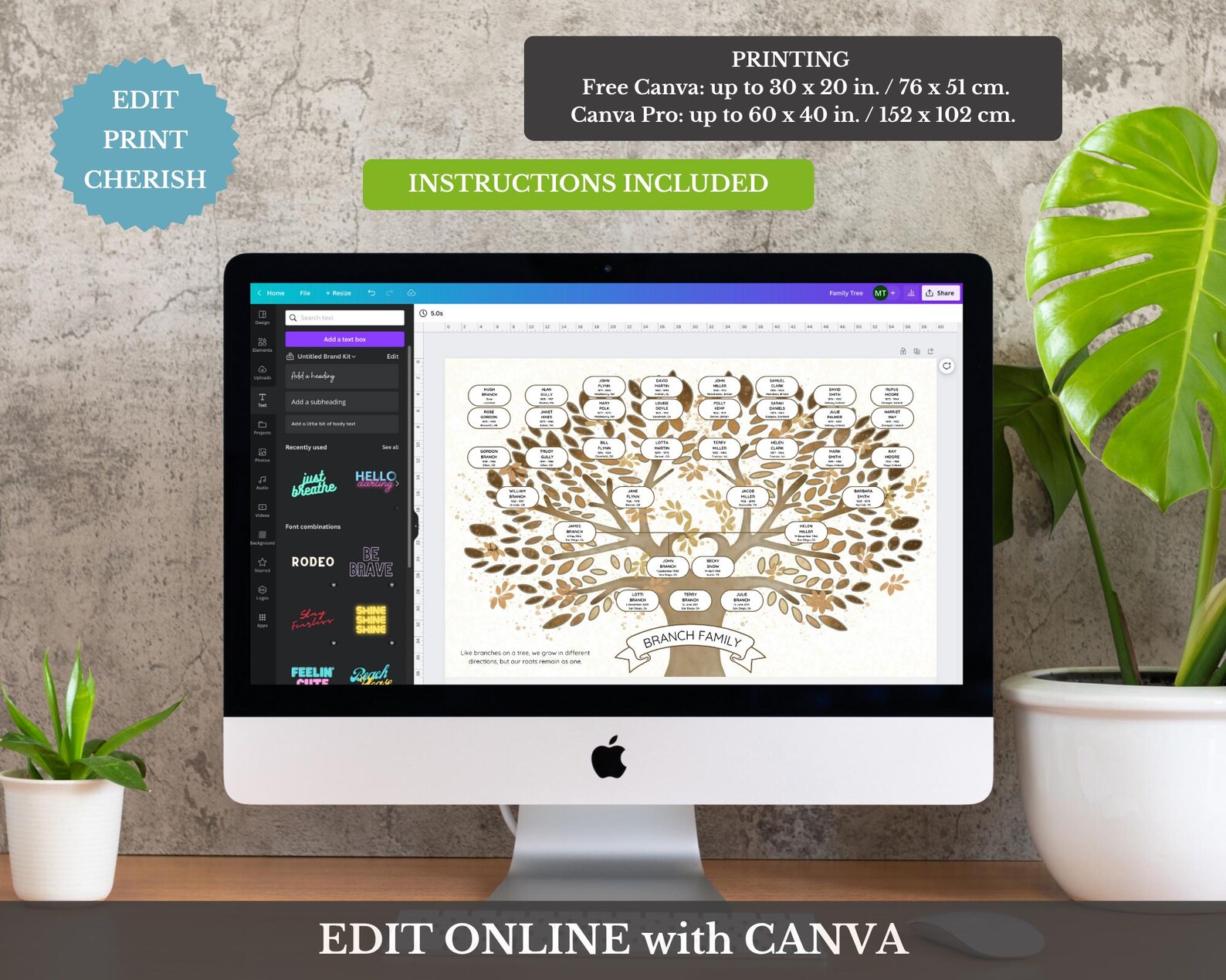 DIY 6 Generation Digital Family Tree Template ~ Family History Wall Art ...