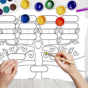 Family Tree Coloring Page ~ Kids Activity ~ Easy Print ~ Instant ...