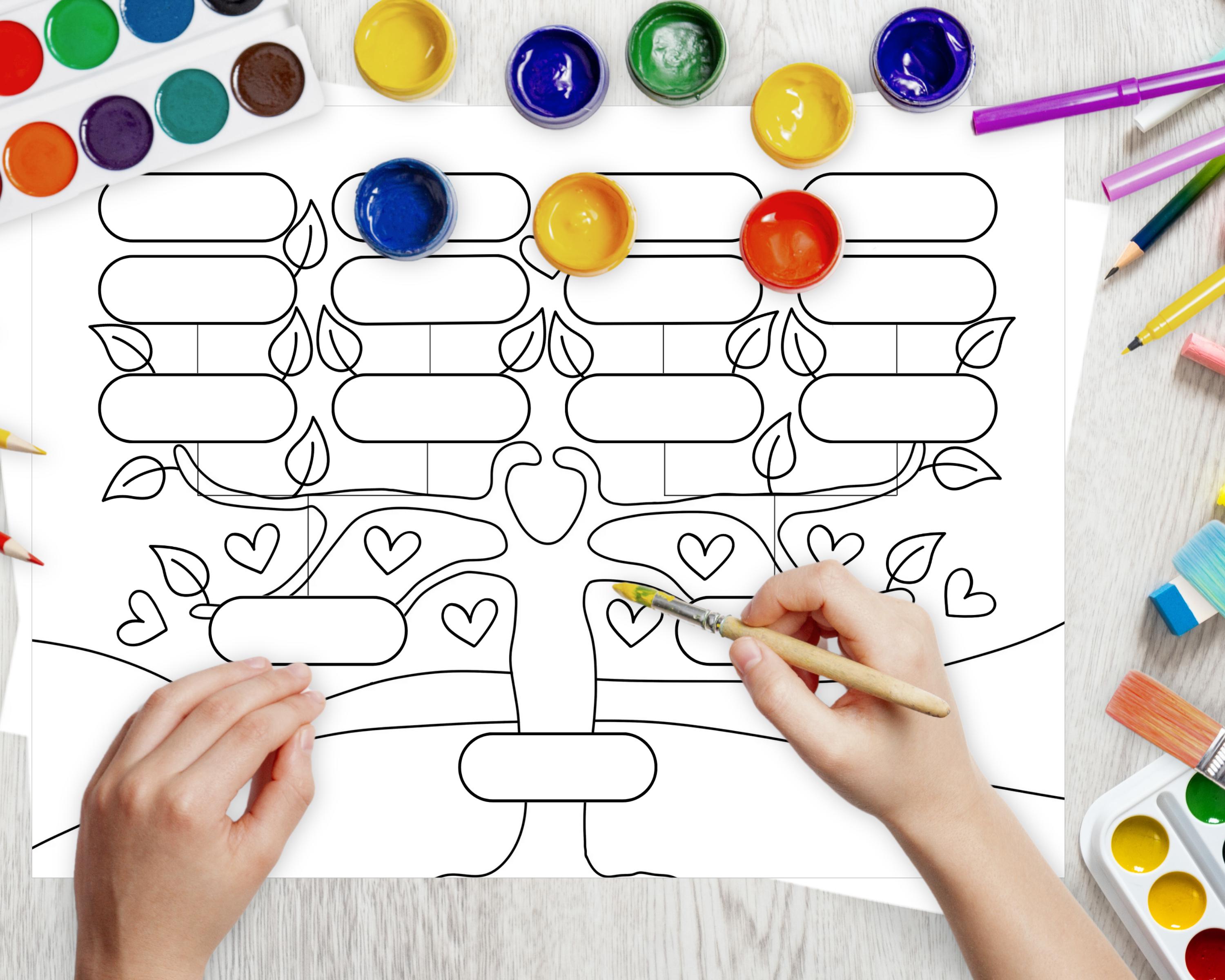 Family Tree Coloring Page ~ Kids Activity ~ Easy Print ~ Instant ...