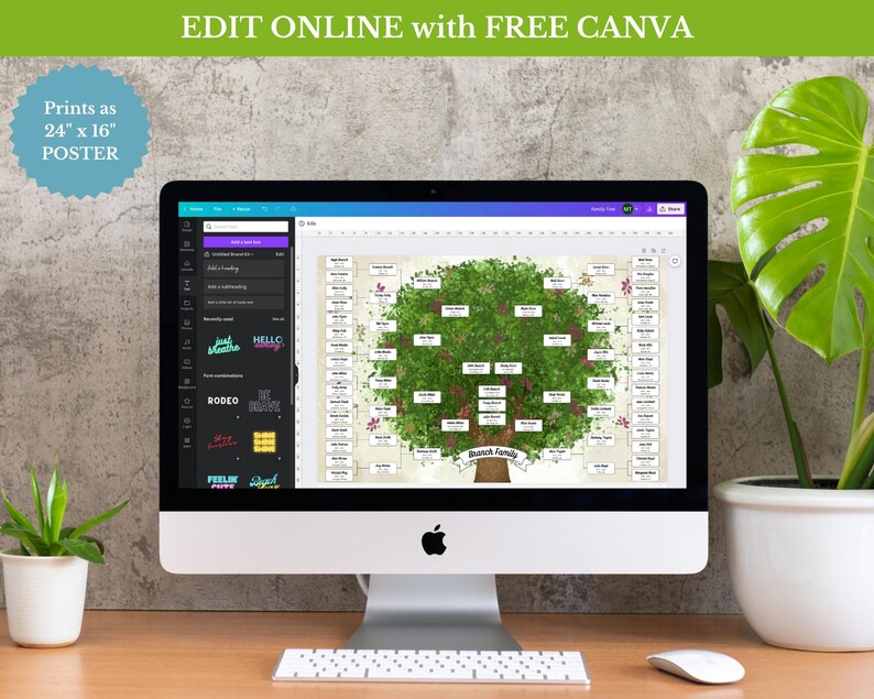 DIY 6 Generation Digital Family Tree Template ~ Family Pedigree Wall ...