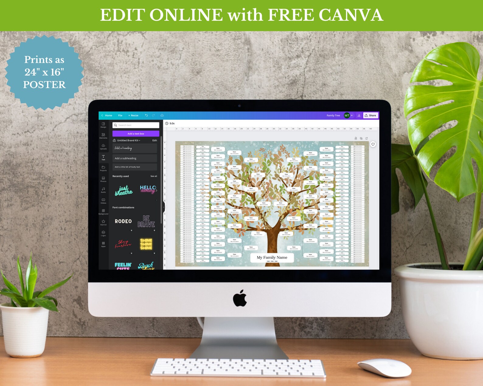8 Generation Large Blank Family Tree Genealogy Chart Digital Instant ...