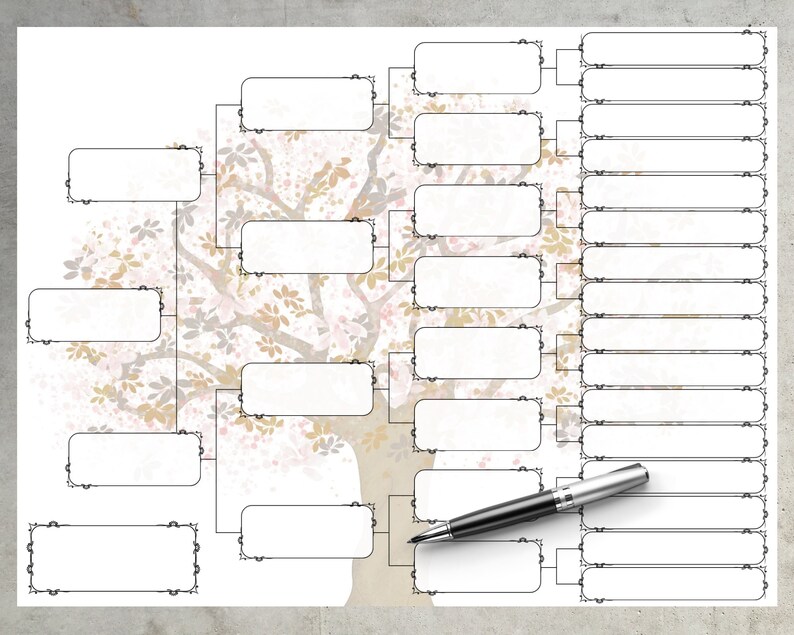 PDF Family Tree Template ~ 5 Gen Pedigree Chart ~ Edit With Goodnotes ...