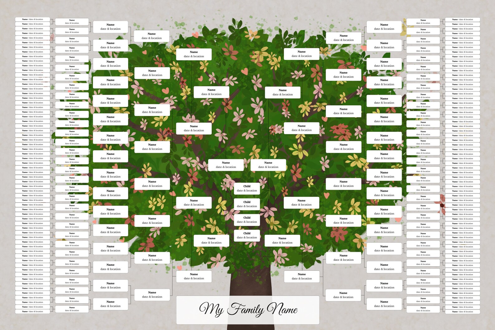 Large 8 Generation Family Tree Genealogy Chart Canva Template Ancestry ...