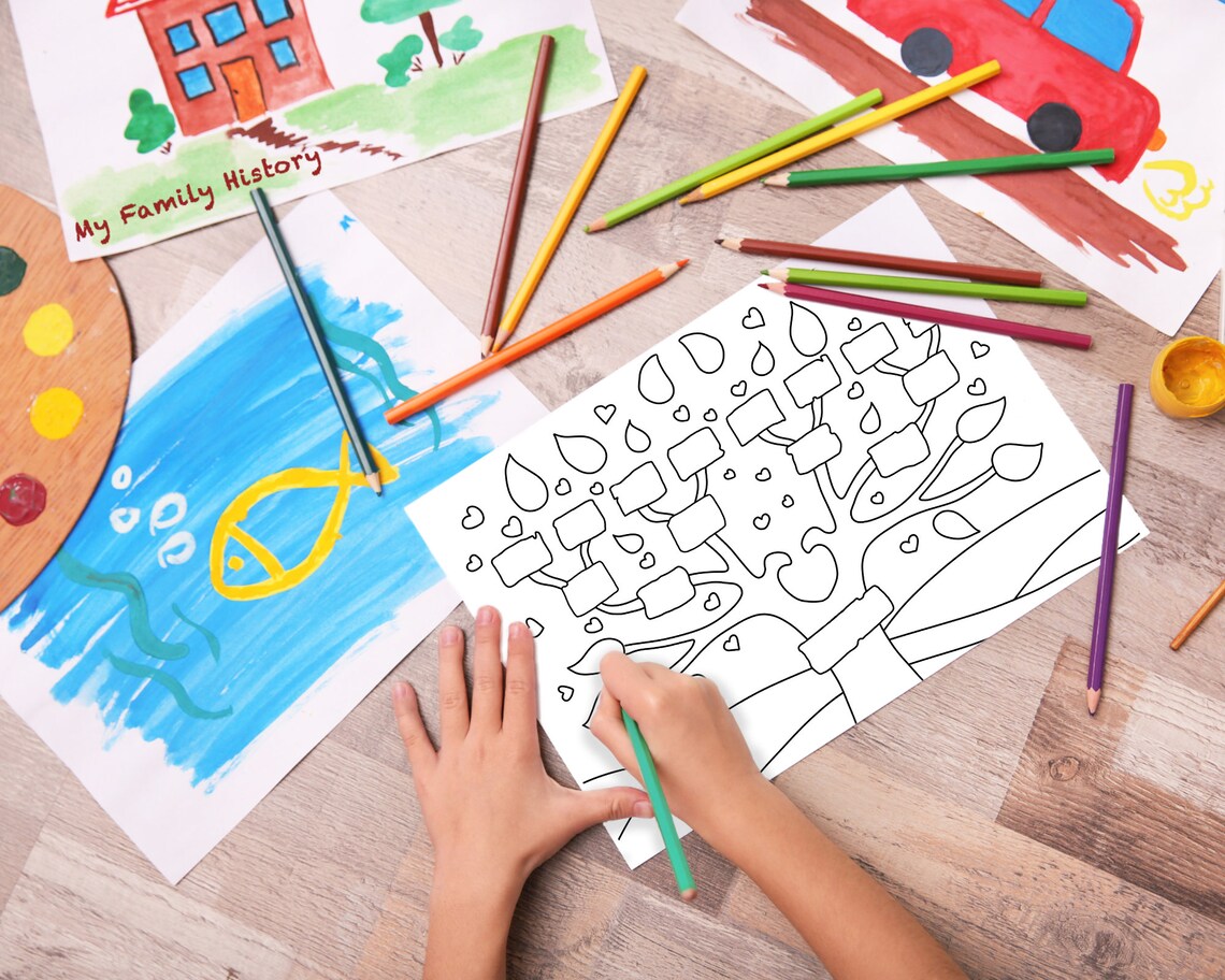 Kids Coloring Page ~ Fun Family Tree Template ~ Print at Home ~ Digital ...