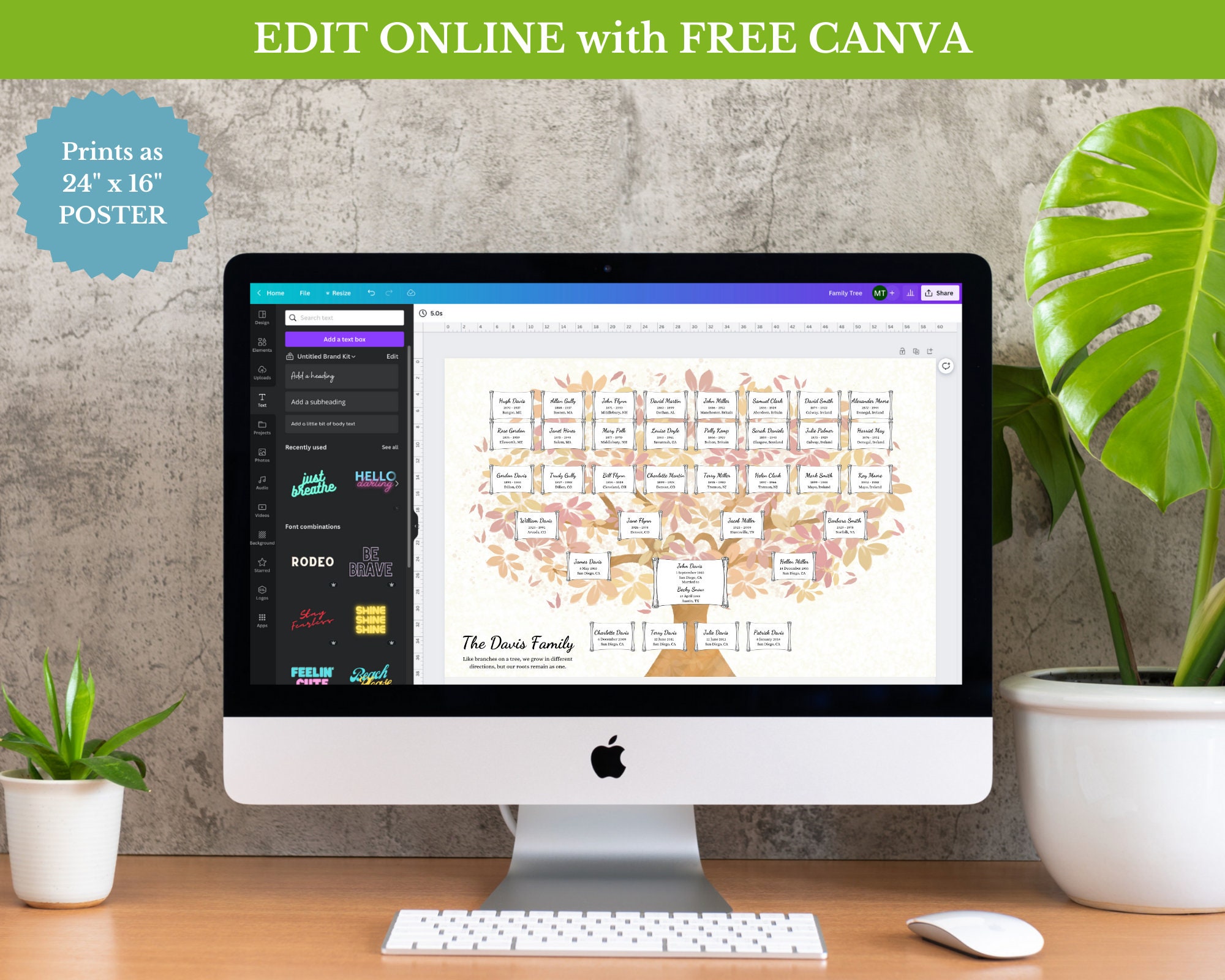 Blank Family Tree Chart 6 Generation Canva Template Genealogy Research ...