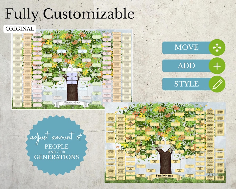 8 Generation Family Tree ~ Canva Template & PDF ~ VALO - Etsy