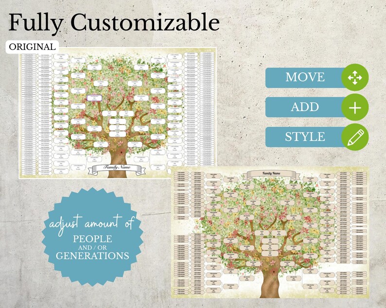 Large 8 Generation Family Tree ~ Genealogy Chart ~ Canva Template ...