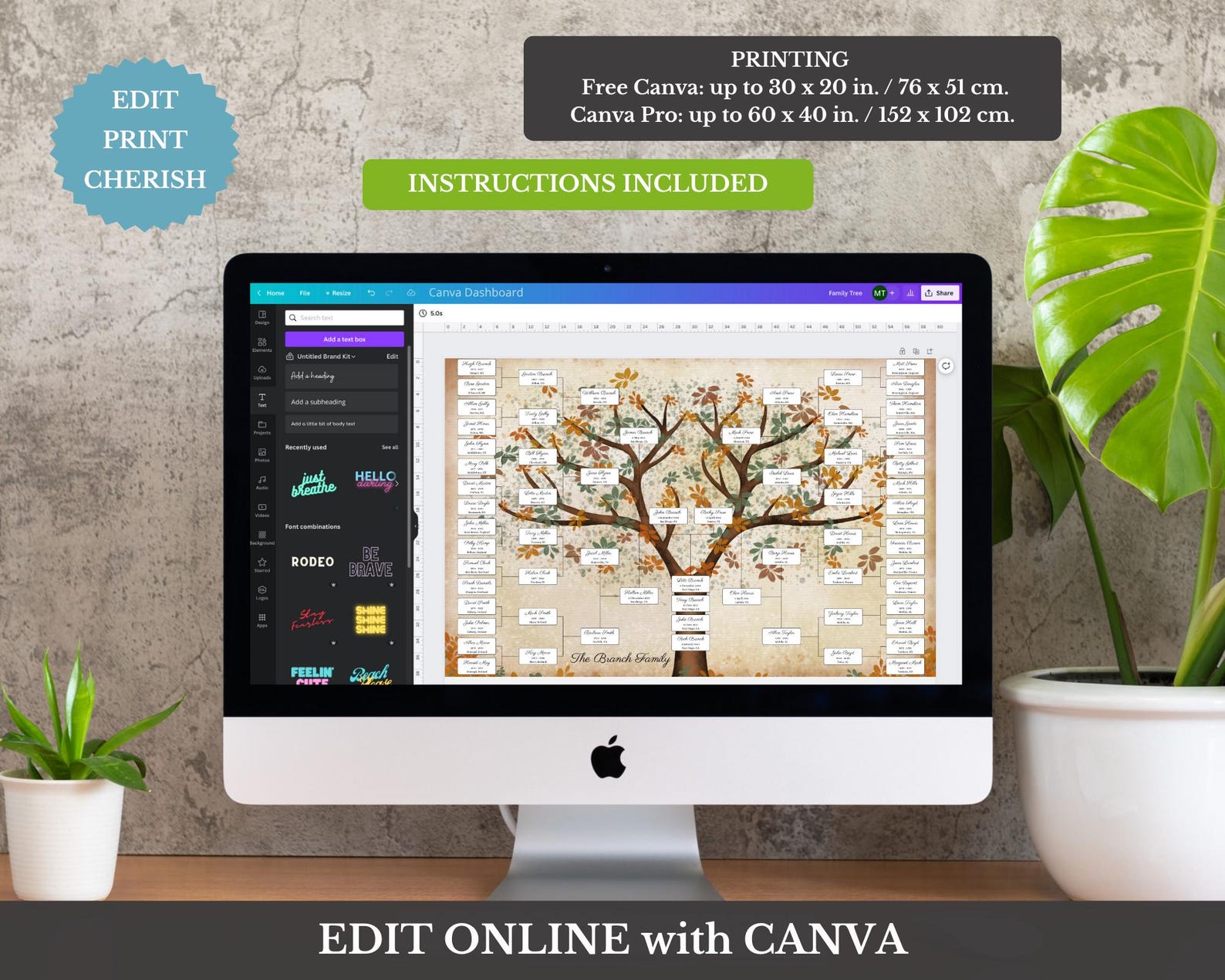 6 Generation Family Tree Chart ~ Printable Canva Template ~ LEEF - Etsy