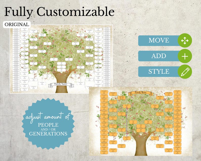 Printable 7 Generation Family Tree Chart ~ Canva Template ~ CHOCO - Etsy