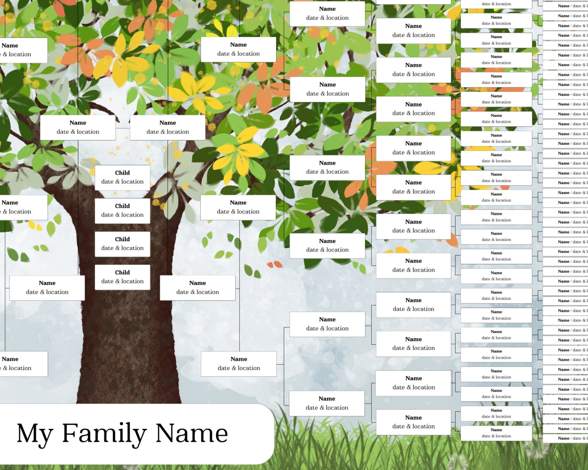 8 Generation Family Tree Chart Editable With Canva Maternal & Paternal ...