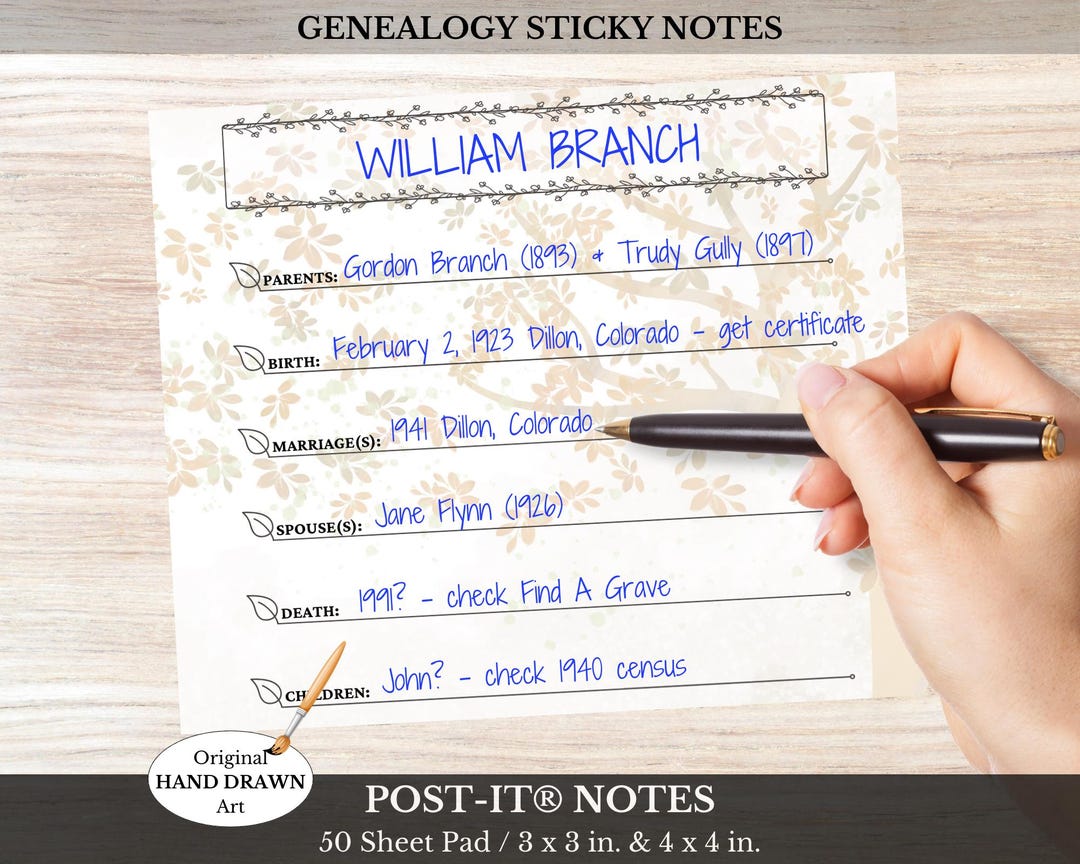 Genealogy Post-it® Notes ~ Family Tree Worksheet for Ancestry Research ...