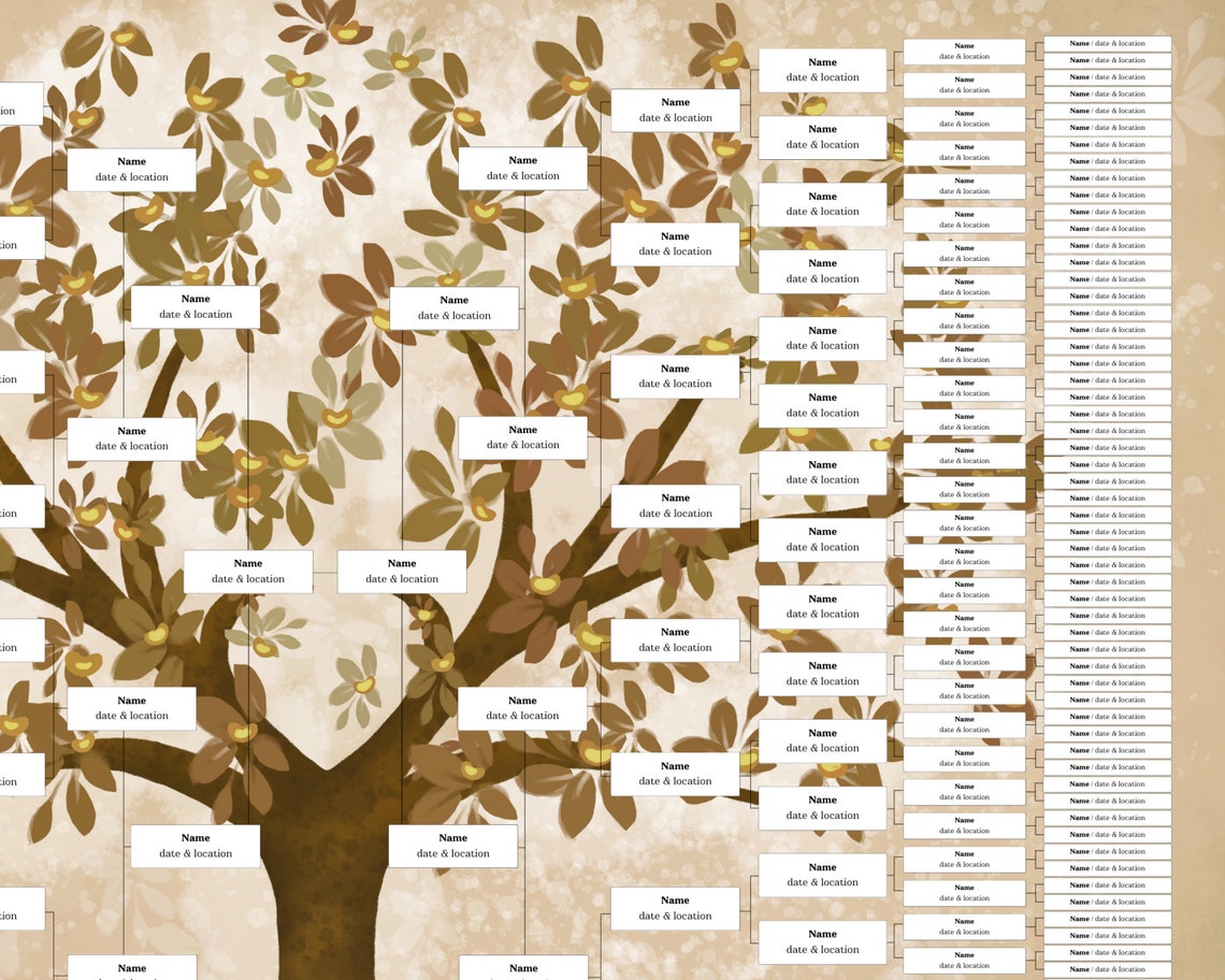 8 Generation Large Blank Family Tree Genealogy Chart Digital Instant ...